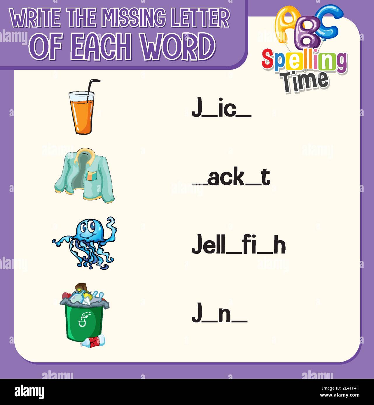 Write the missing letter of each word worksheet for children ...