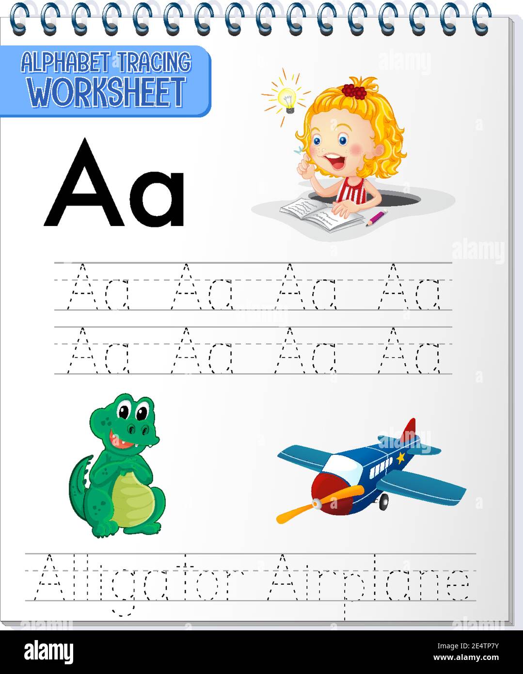 Alphabet tracing worksheet with letter and vocabulary illustration ...