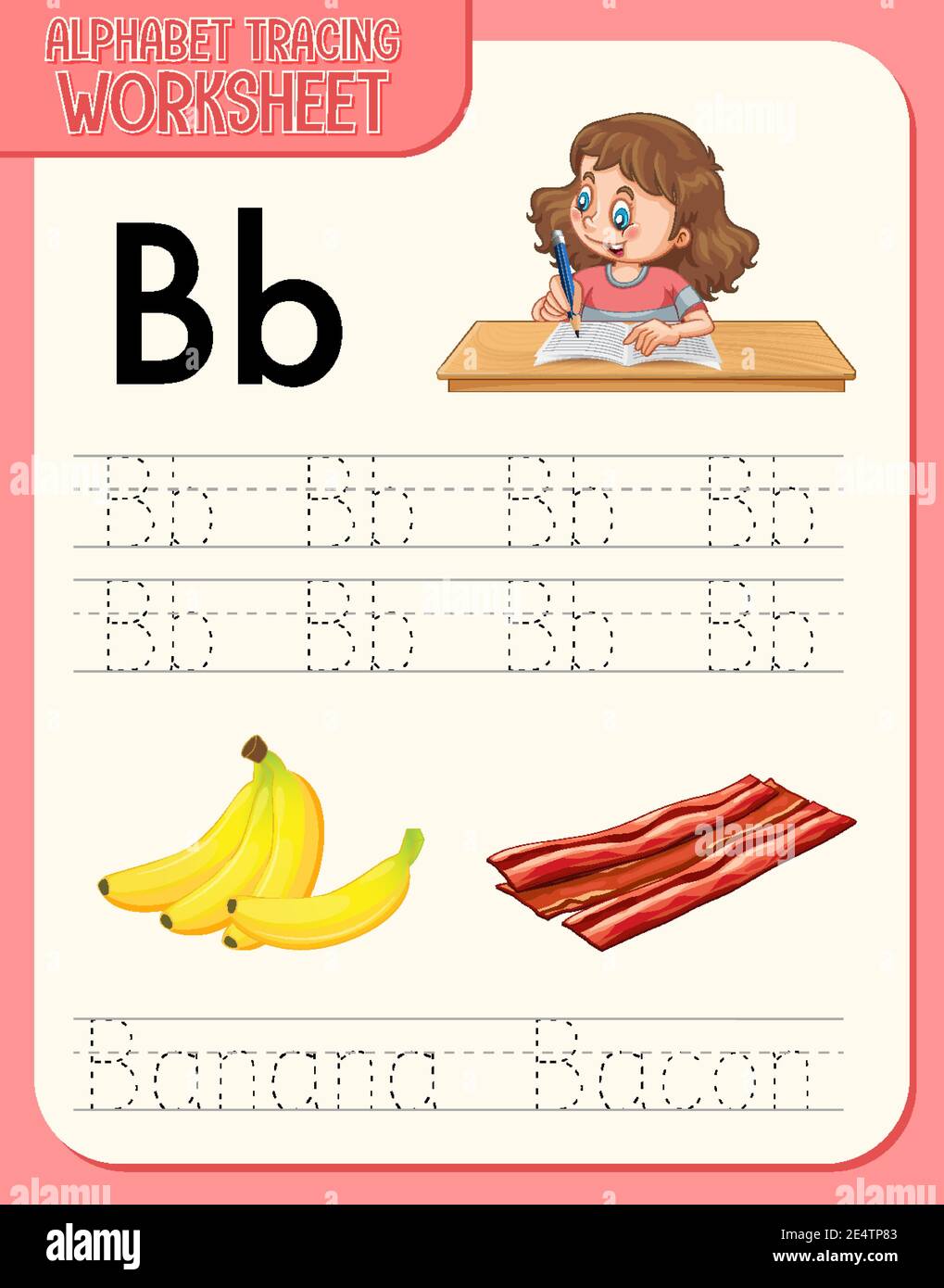 Alphabet tracing worksheet with letter and vocabulary illustration ...