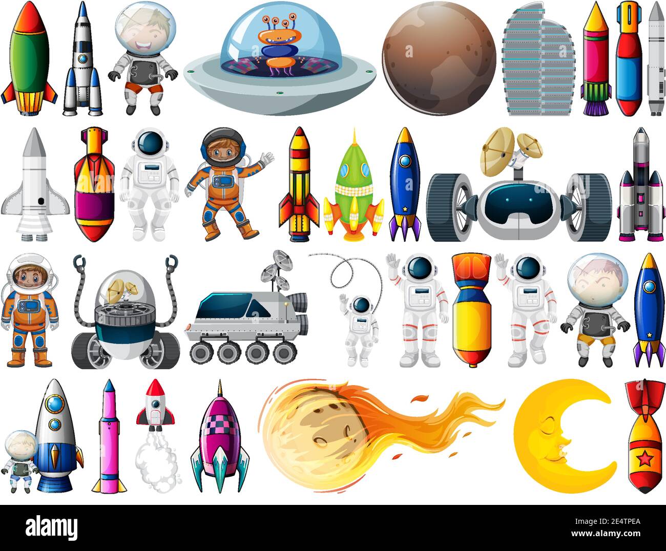 Set of space objects and elements isolated on white background ...