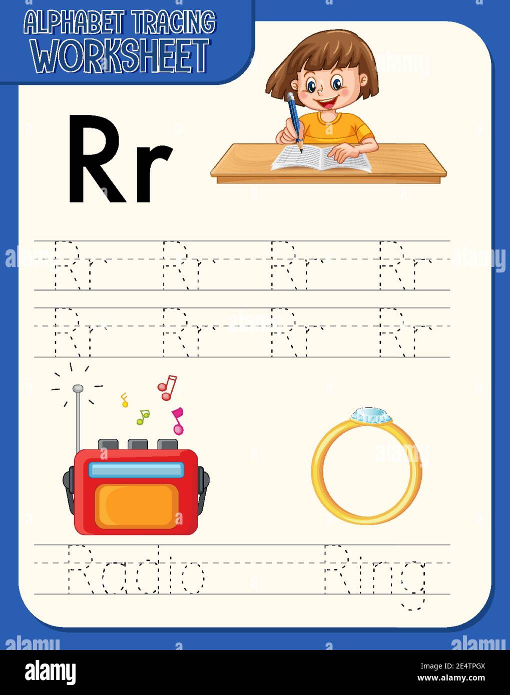 Alphabet tracing worksheet with letter R and r illustration Stock ...