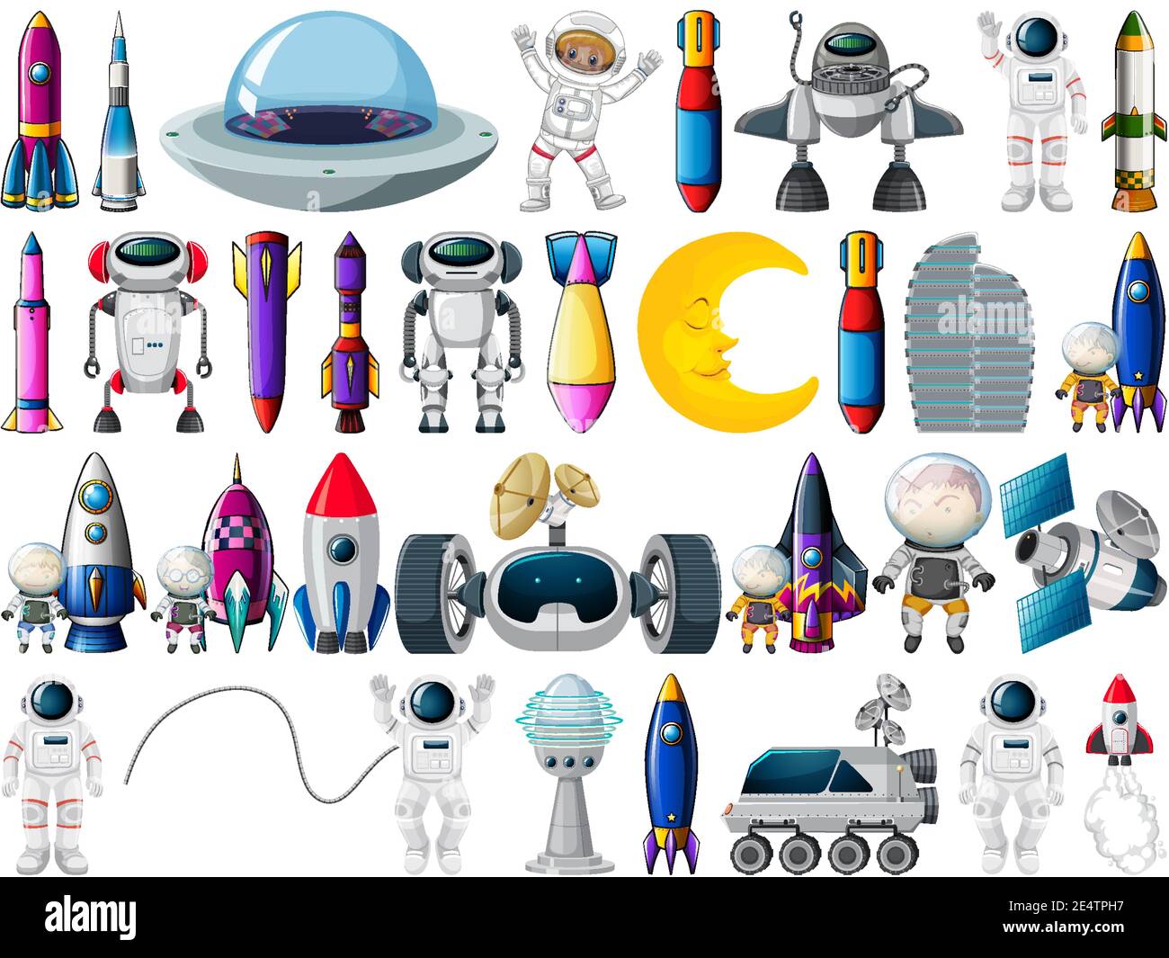 Set of space objects and elements isolated on white background ...