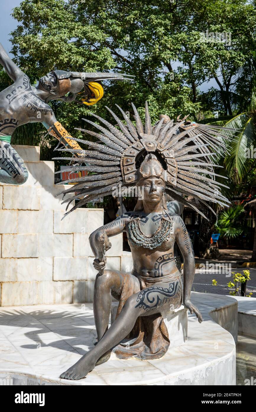 Mayan heritage is reflected in statues in Playa del Carmen in Mexico ...