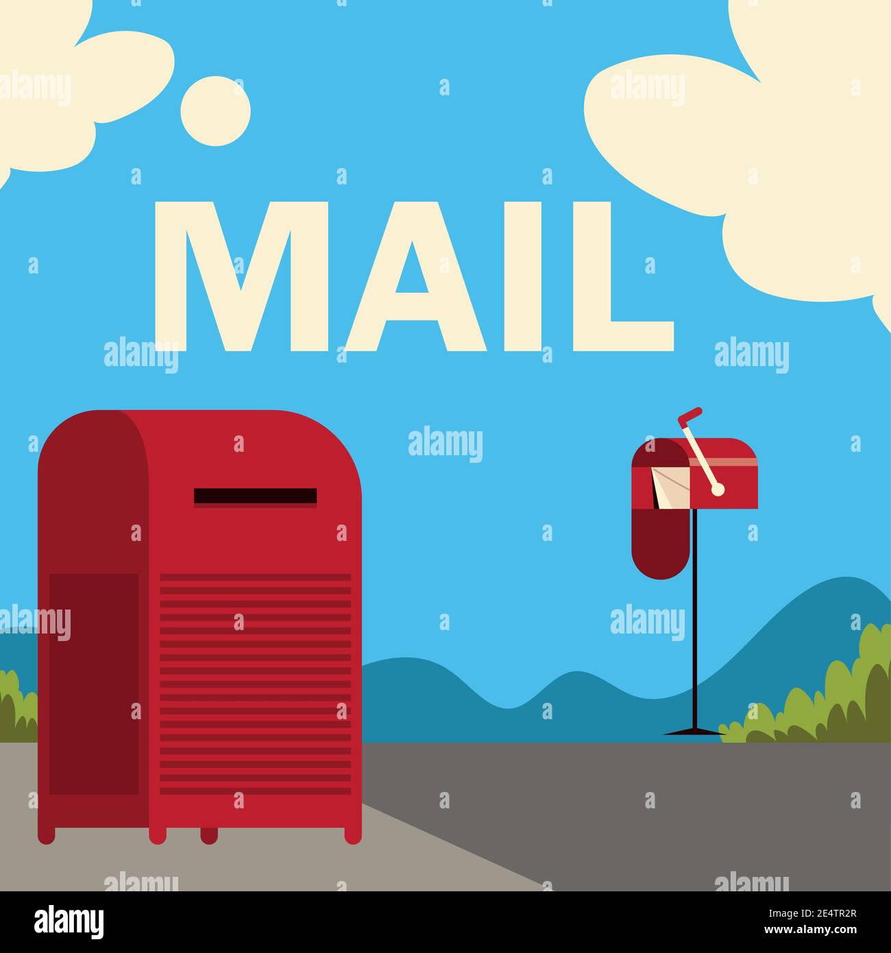 postal service mailboxes in the street cartoon vector illustration ...