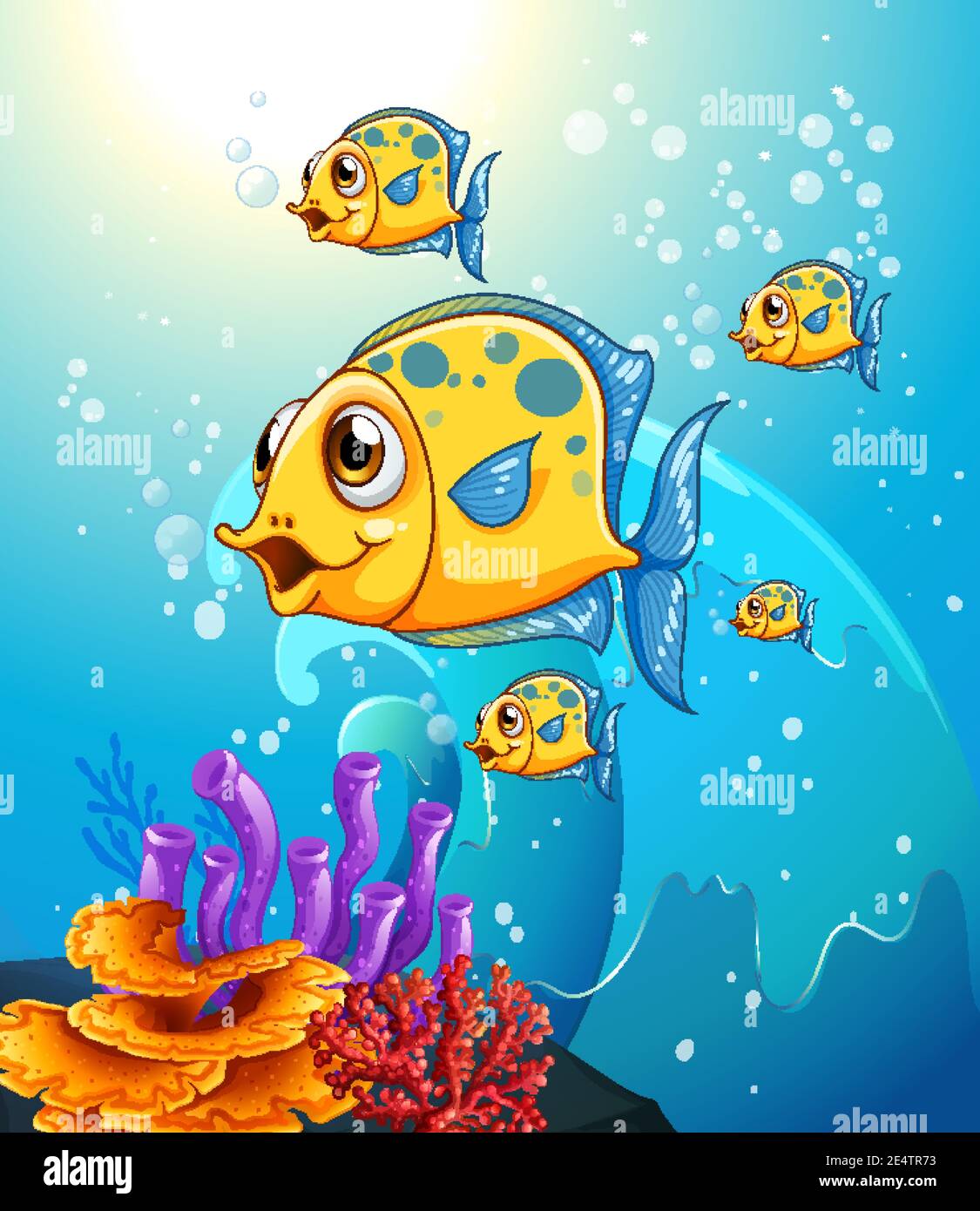 Many exotic fishes cartoon character in the underwater scene with ...