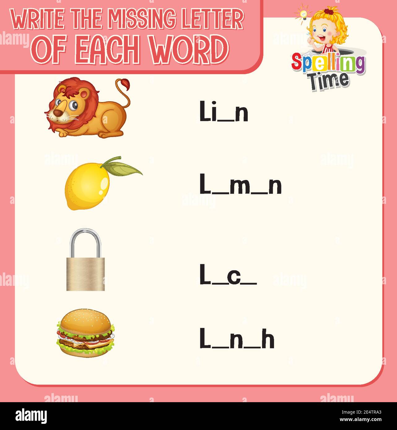 Write the missing letter of each word worksheet for children ...