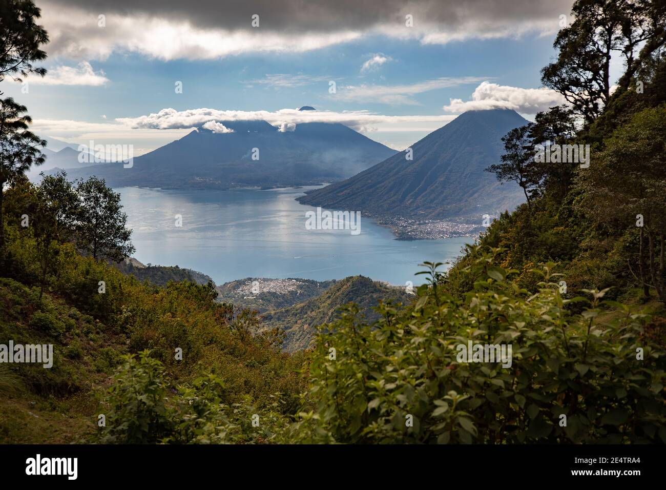 Beautiful scenery on Lake Atitlán showing Volcán San Pedro and Volcán ...