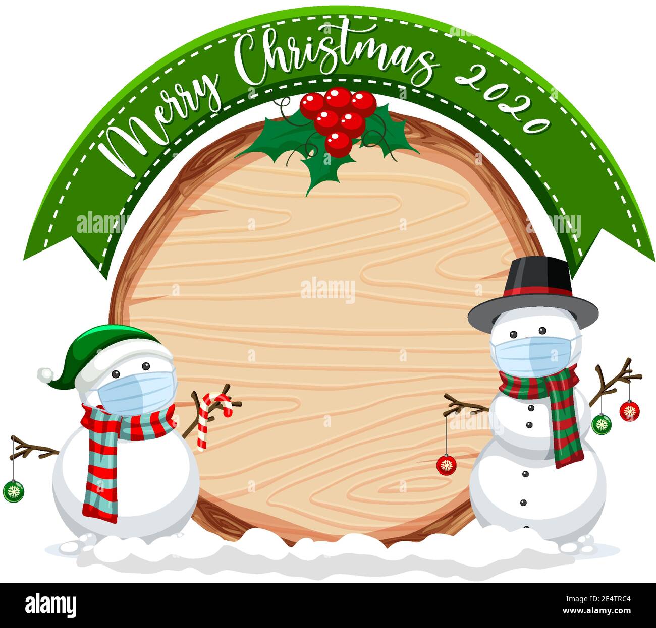 Blank wooden board with Merry Christmas 2020 font logo and snowman ...