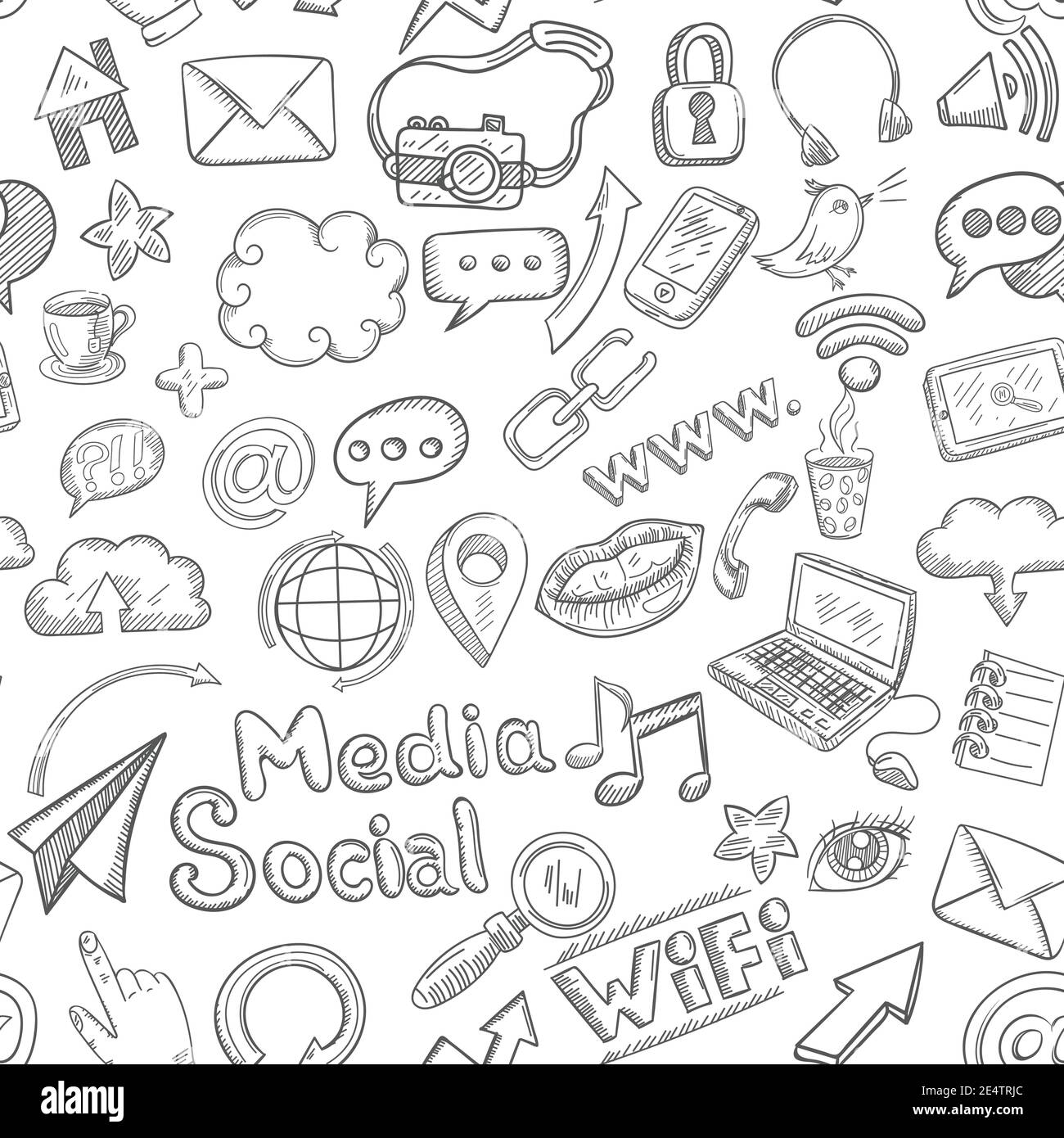 Social media seamless pattern with doodle communication signs vector ...