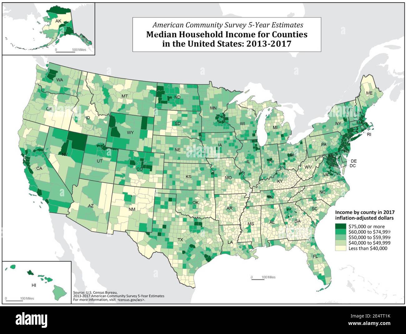 Median Household Income in USA, by county (2013-2017 Stock Photo - Alamy