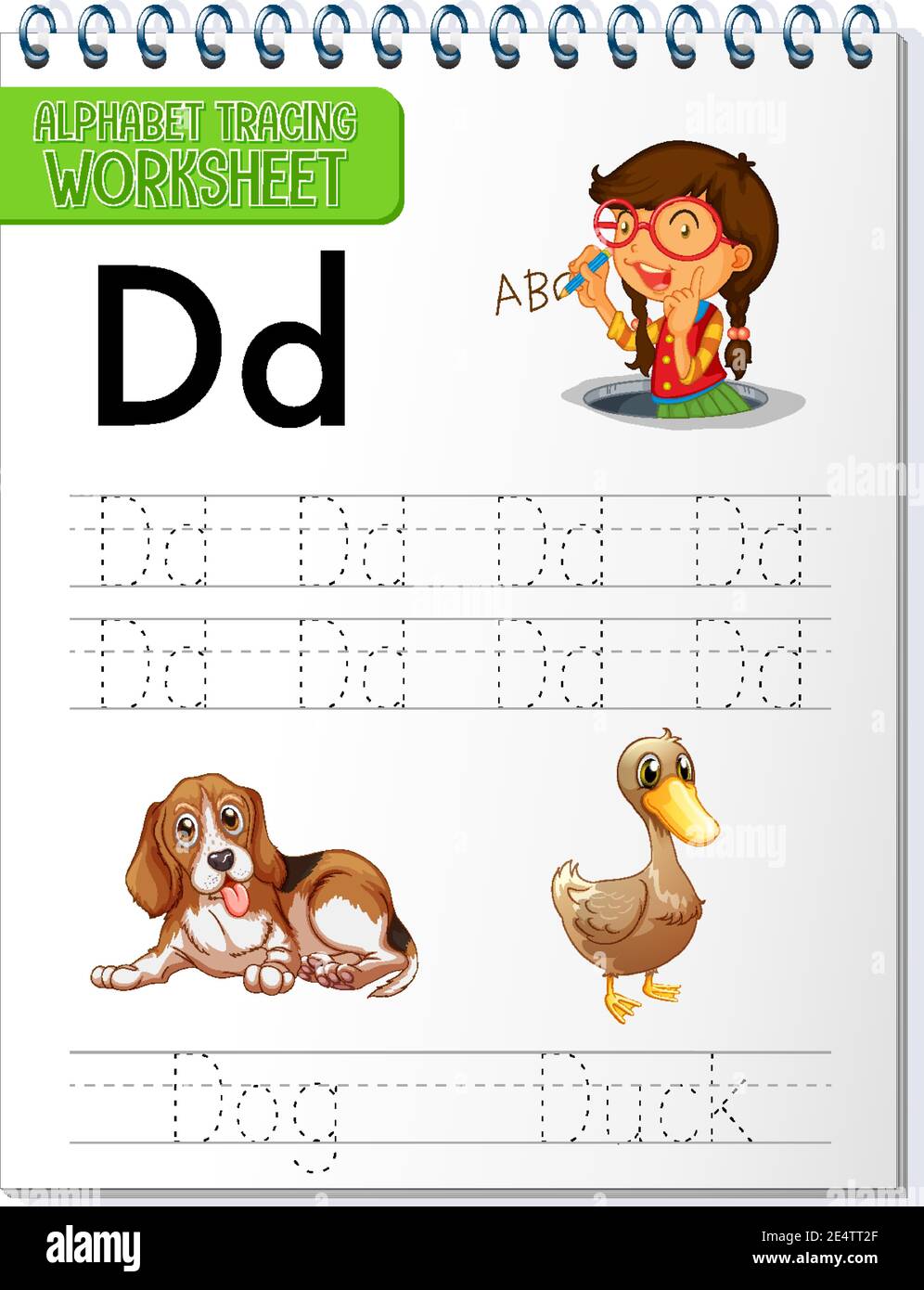 Alphabet tracing worksheet with letter and vocabulary illustration ...