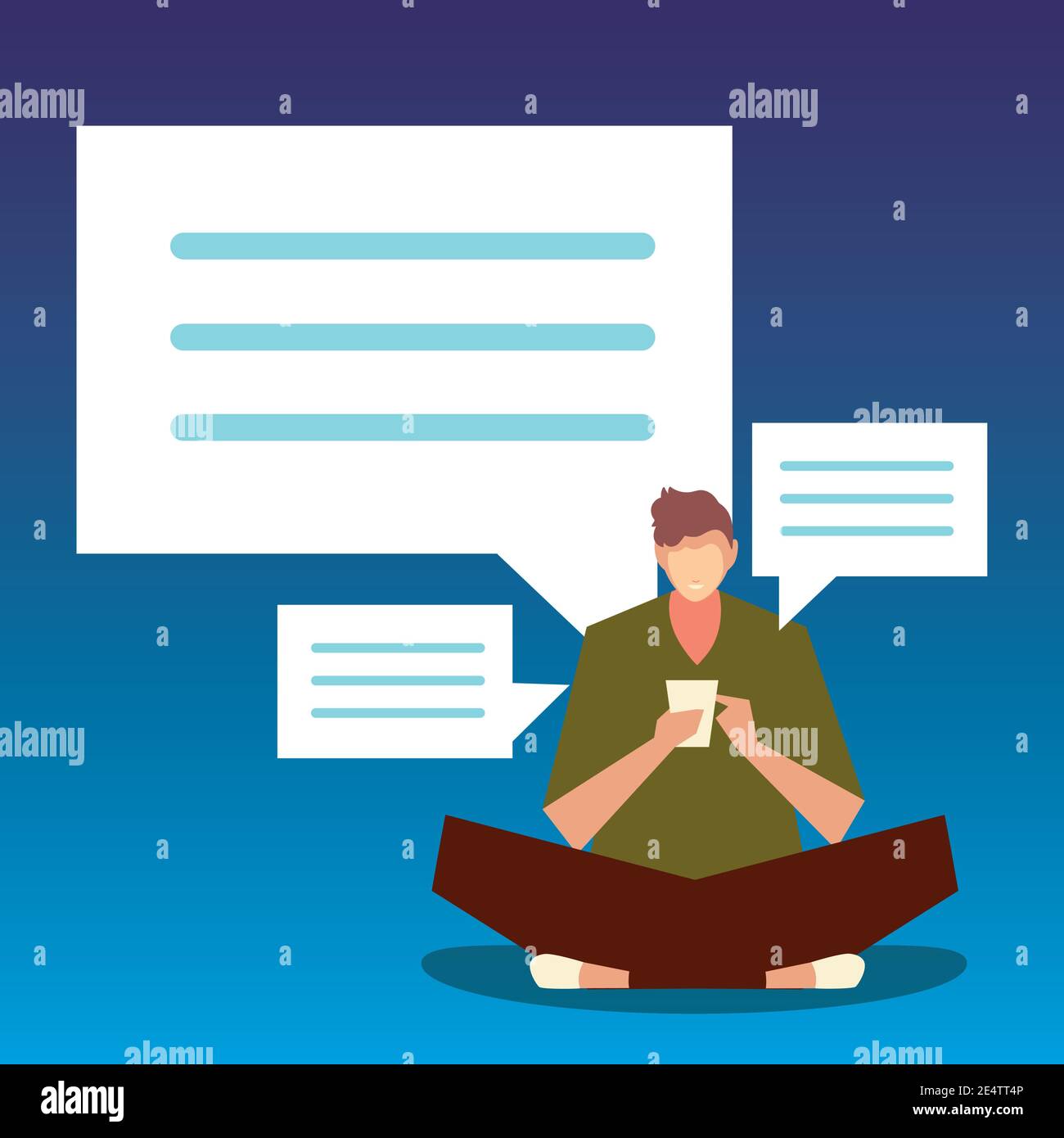 man sitting using smartphone, people and gadgets vector illustration ...