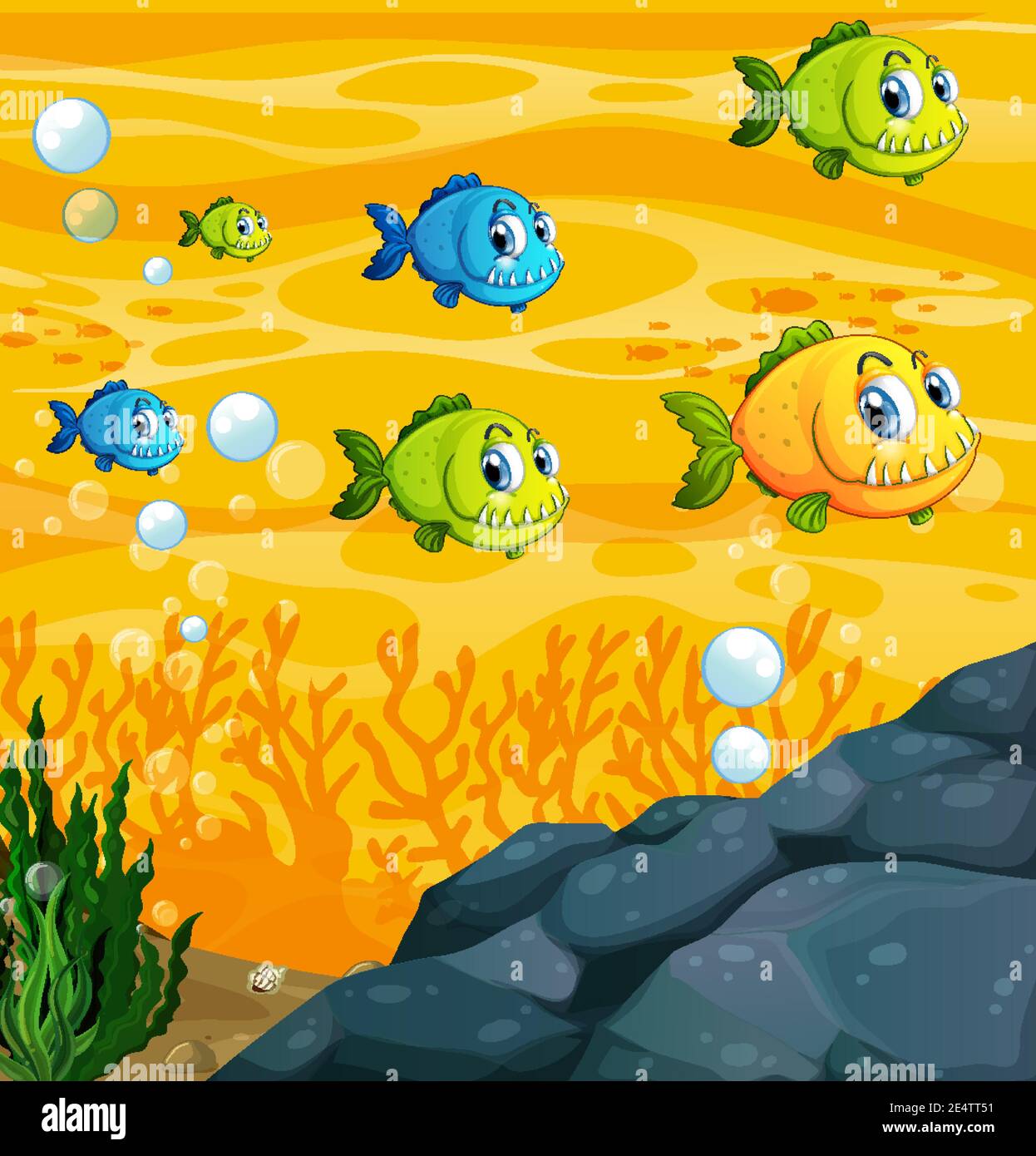 Many exotic fishes cartoon character in the underwater scene with ...