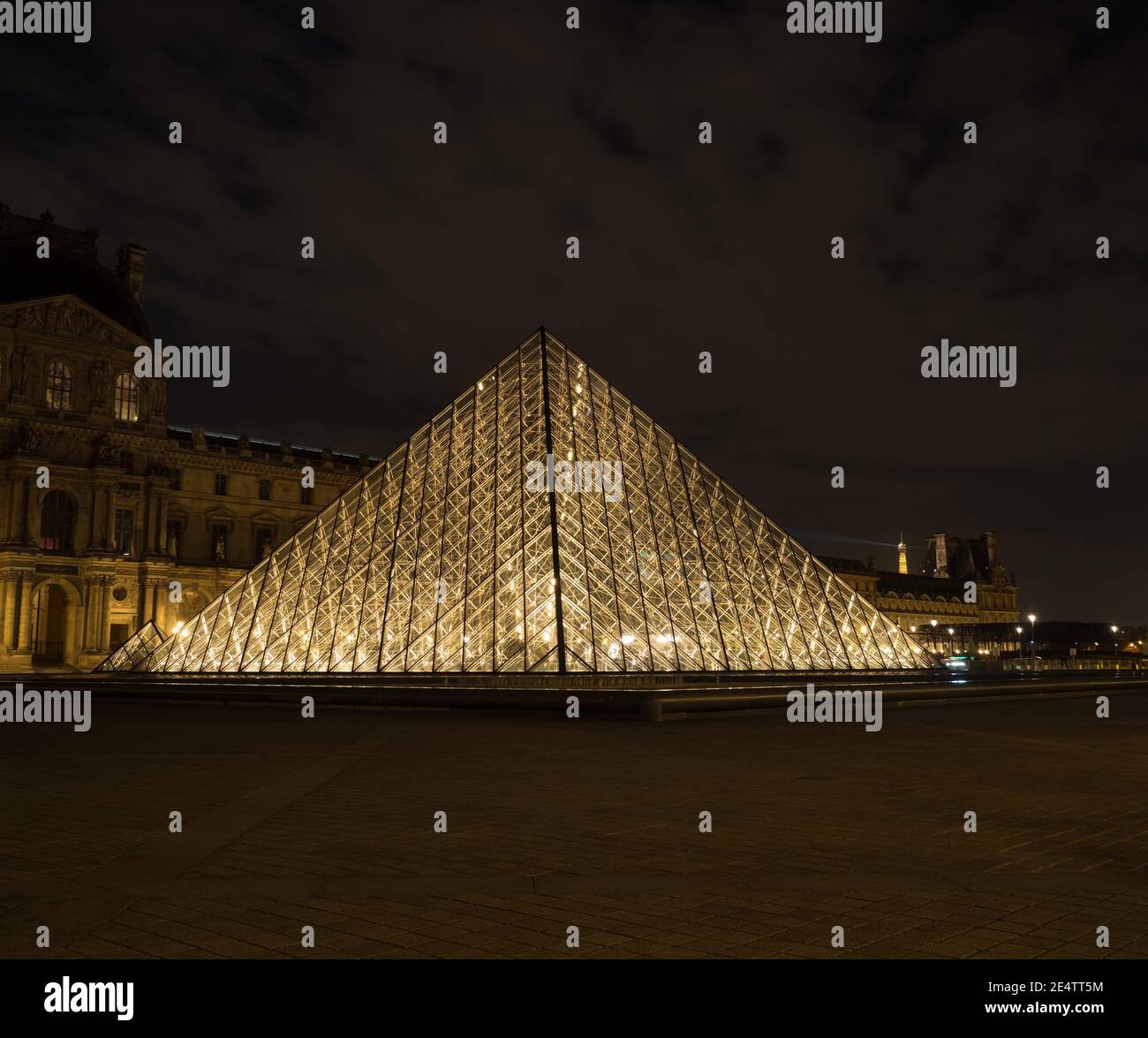 Night panorama of Louvre pyramid glass design architecture museum ...