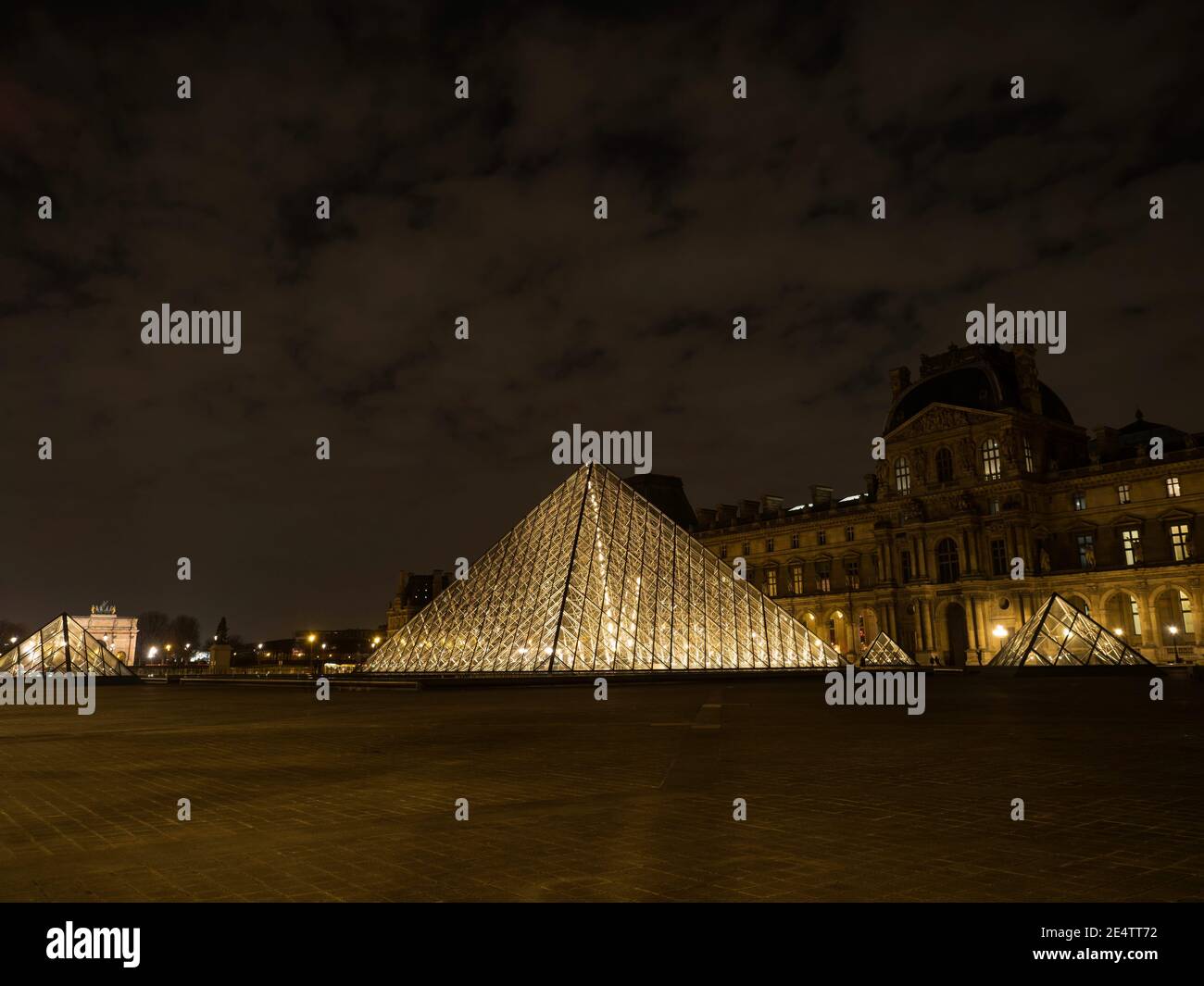 Night panorama of Louvre pyramid glass design architecture museum ...