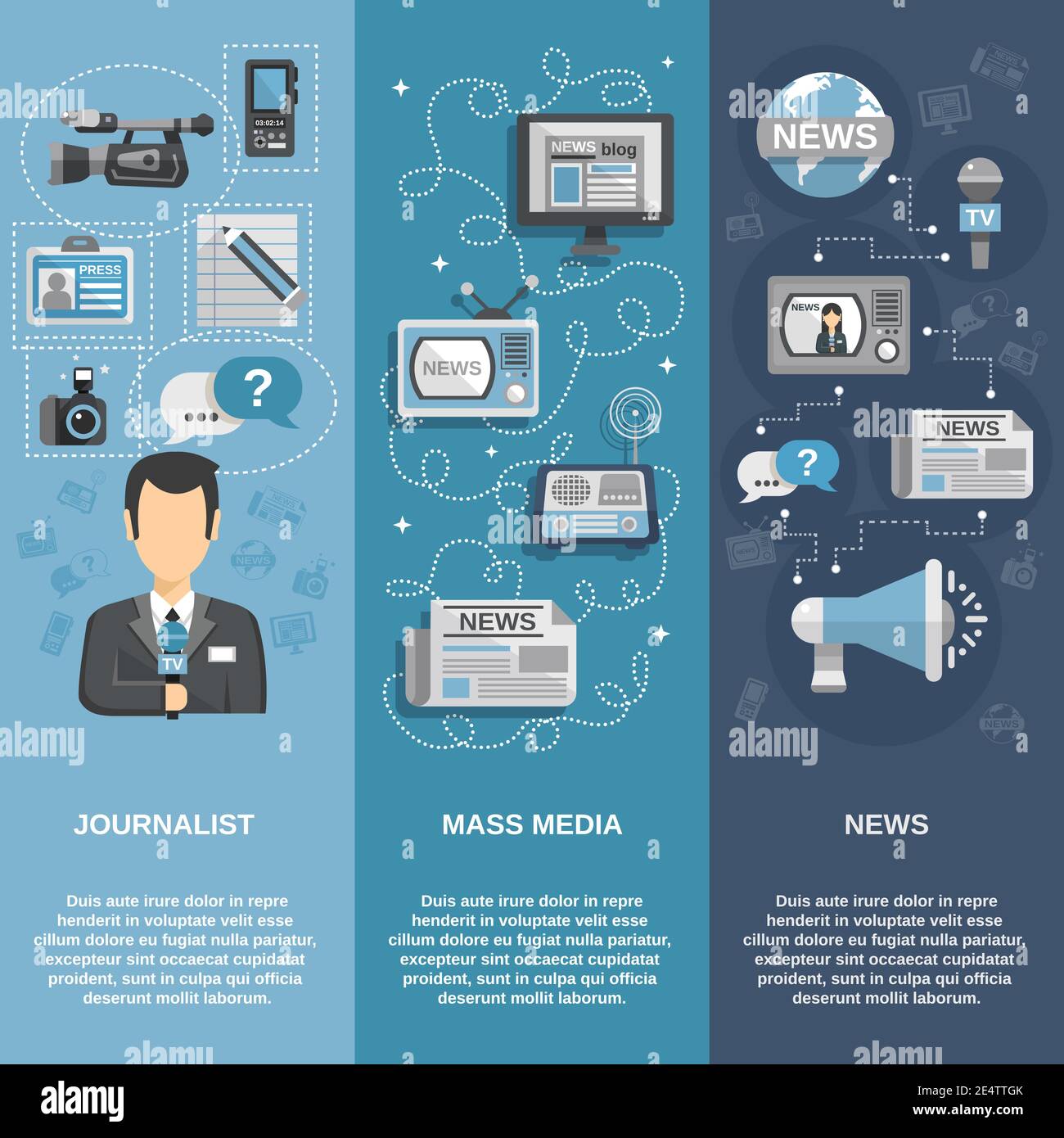 Journalist flat banner set vertical with mass media and news elements ...
