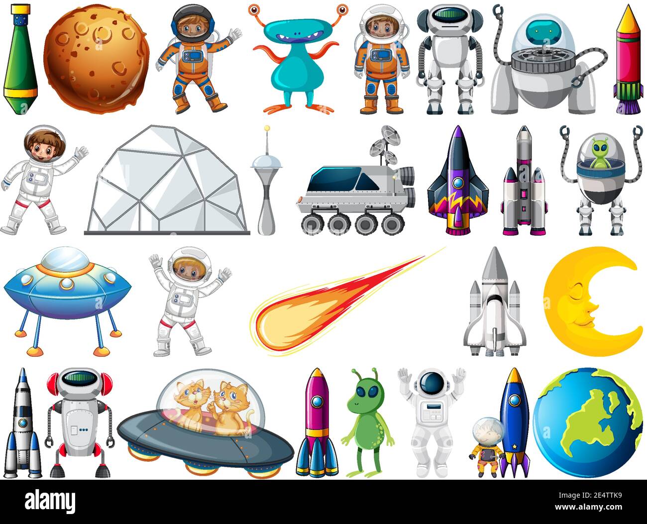 Set of space objects and elements isolated on white background ...