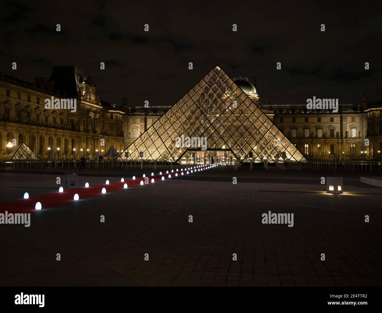 Night panorama of Louvre pyramid glass design architecture museum ...