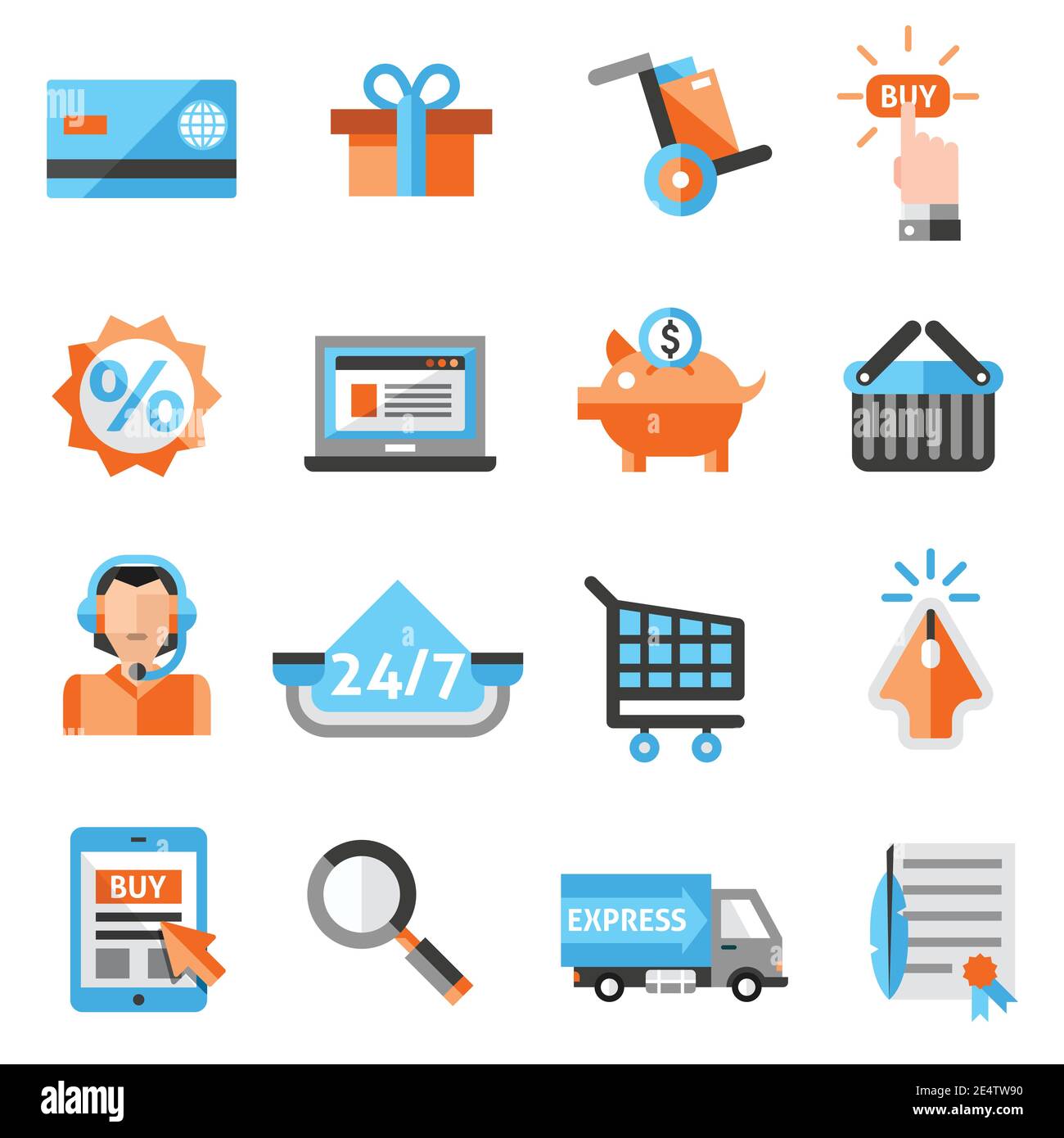 E-commerce online store retail and delivery service icons set isolated ...
