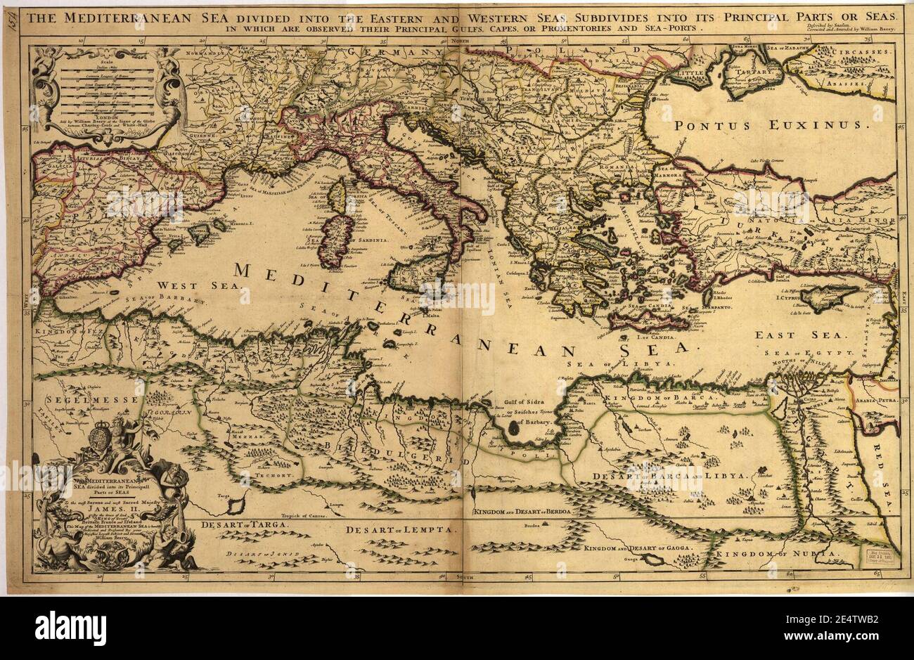 Mediterranean Sea divided into its Principall parts or seas Stock Photo ...