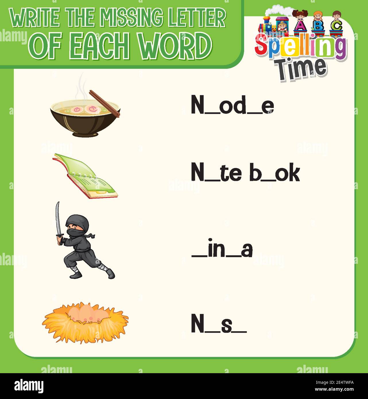 Write the missing letter of each word worksheet for children ...
