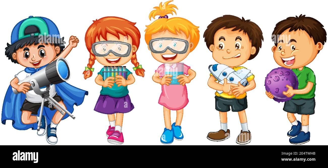 Group of young children cartoon character on white background ...