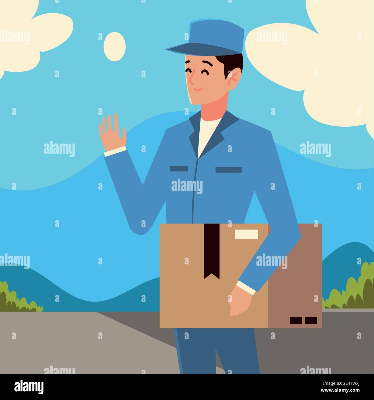 postal service postman character carrying cardboard box vector ...