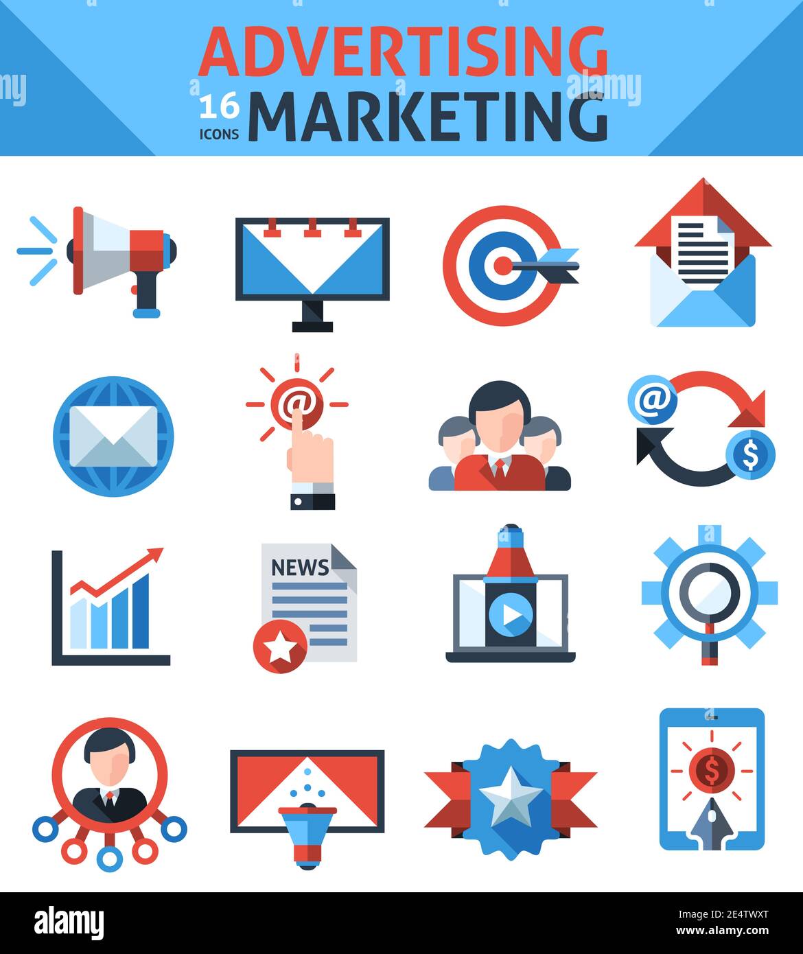 Advertising marketing icons set with announcement selling campaign ...