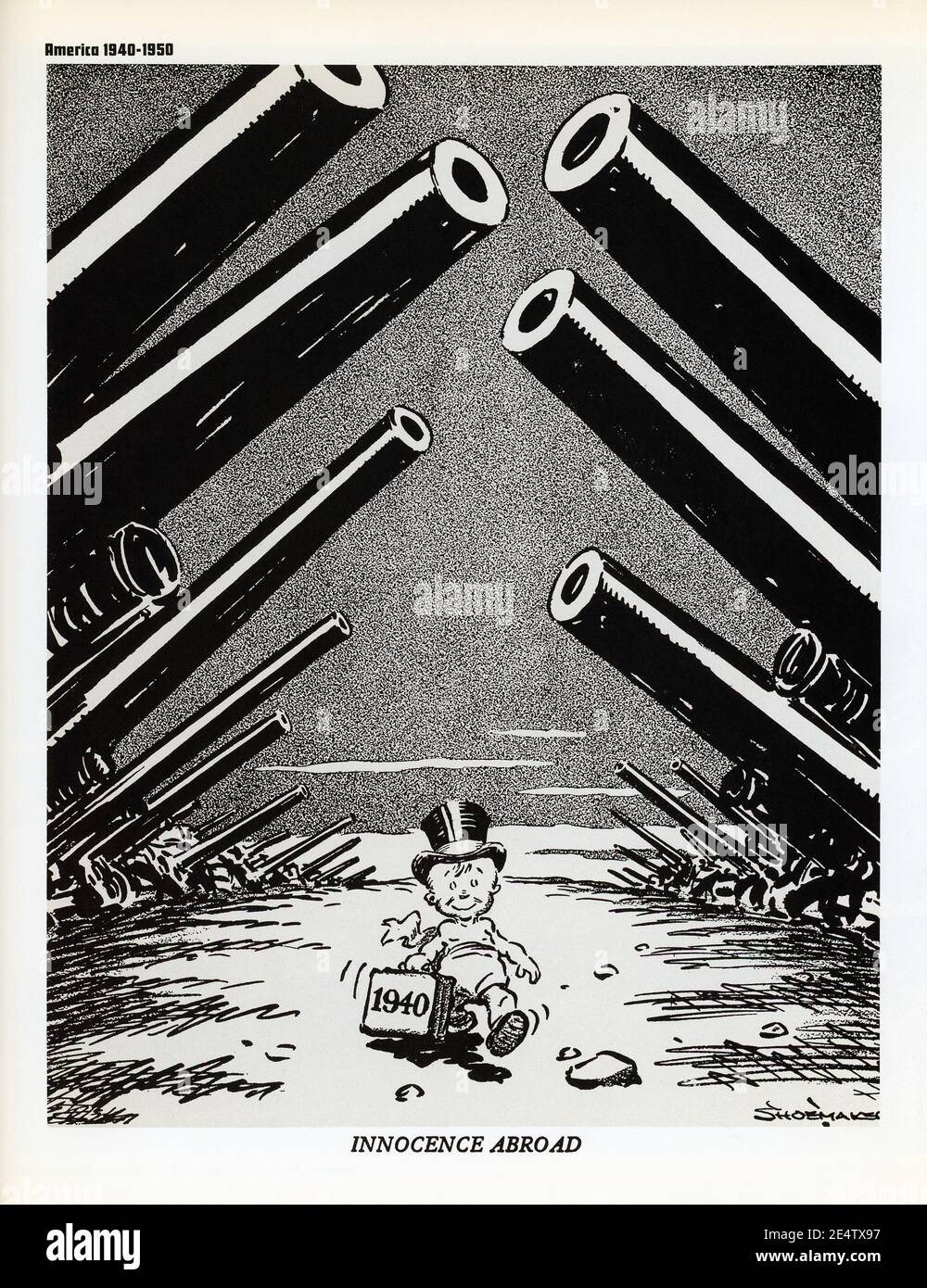 Political Cartoon warning of a precarious new year, USA (1940s "Life ...