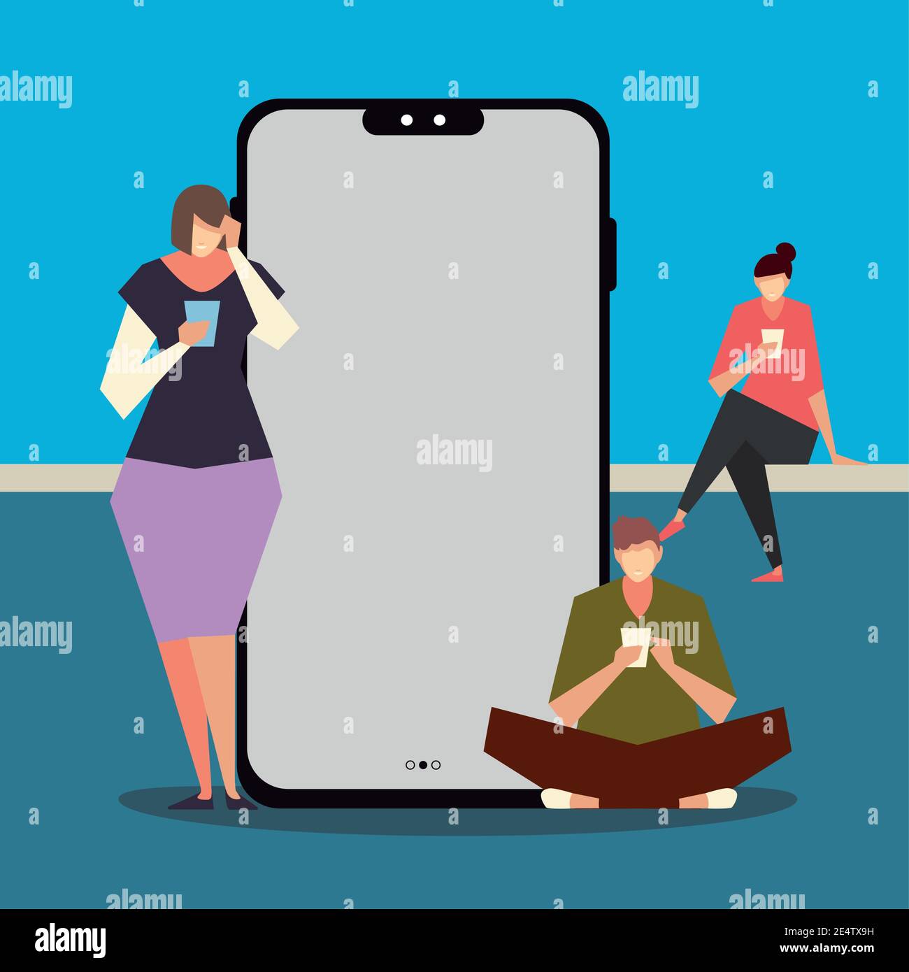 people sitting using smartphone devices, men with gadgets vector ...