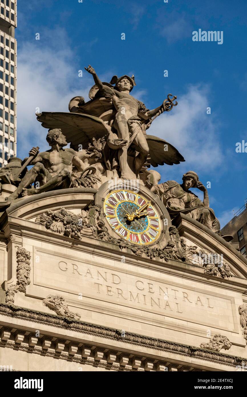 The facade of Grand Central Terminal features a transportation ...