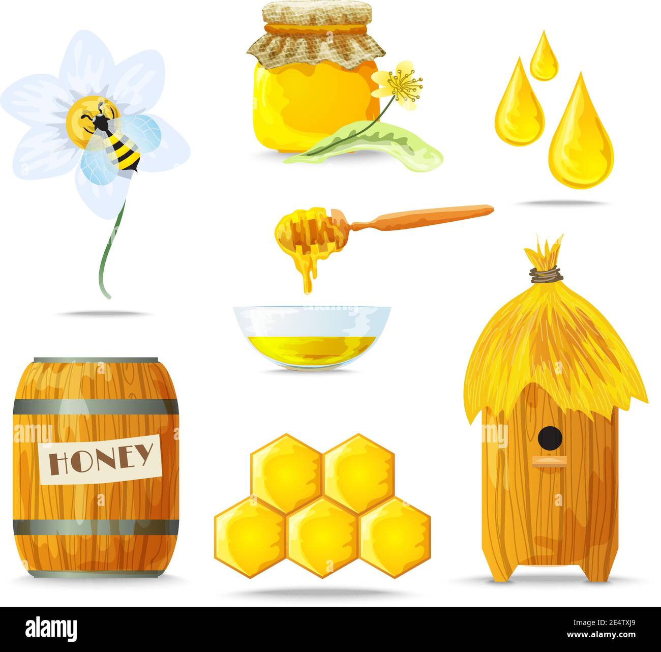 Honey sugar tasty healthy food decorative icons set isolated vector ... Honey sugar tasty healthy food decorative icons set isolated vector ...
