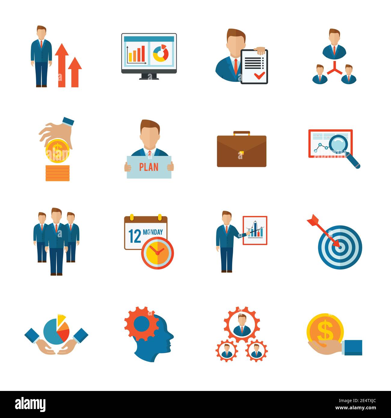 Management company strategy optimization business team icon flat set ...