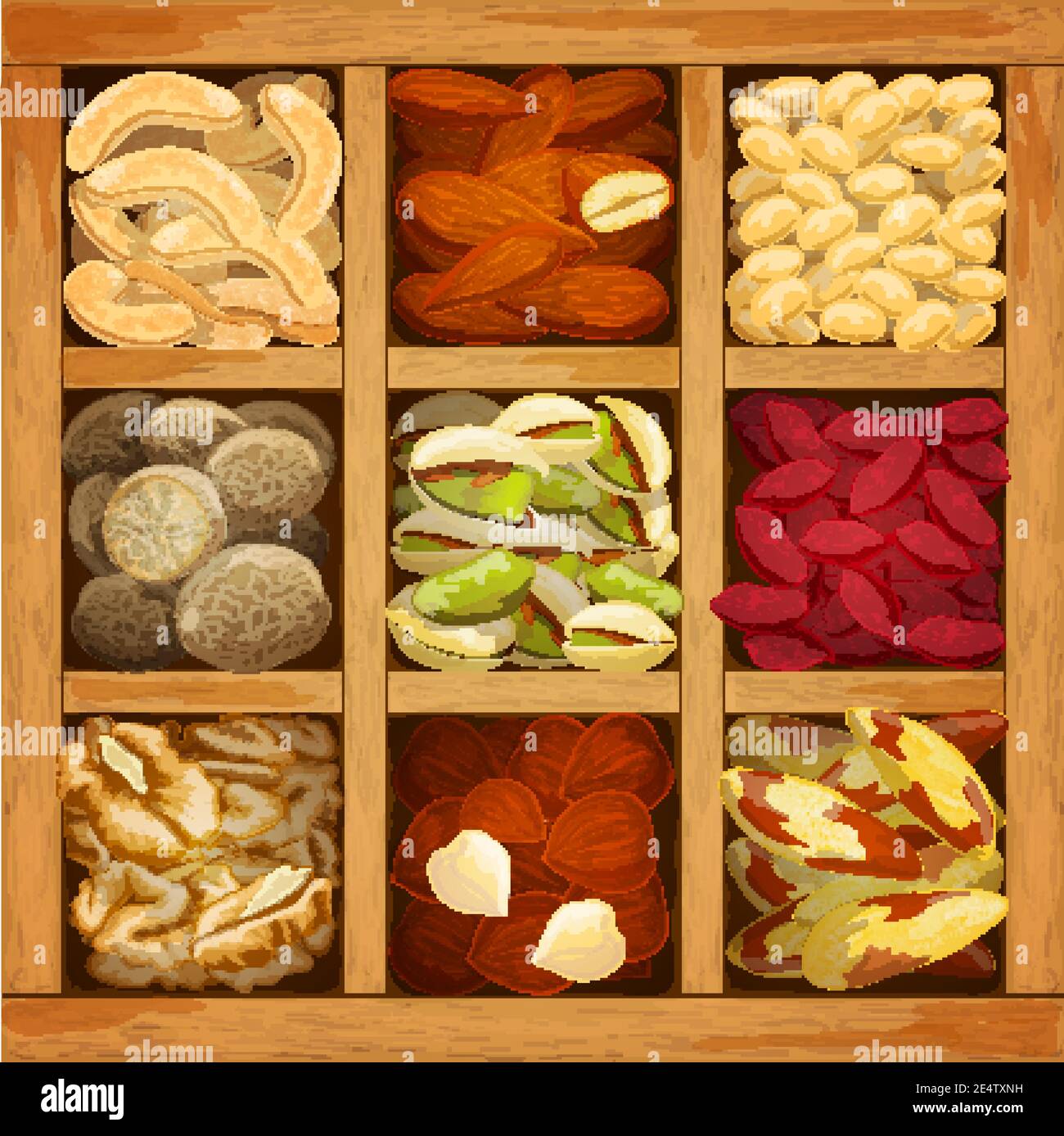 Nuts assorted collection of nutmeg walnut brazil almond in wood box ...