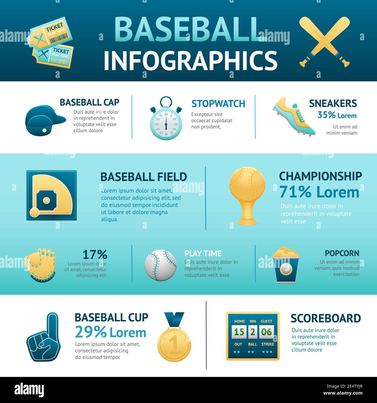 Baseball infographics set with cup field championship scoreboard ...