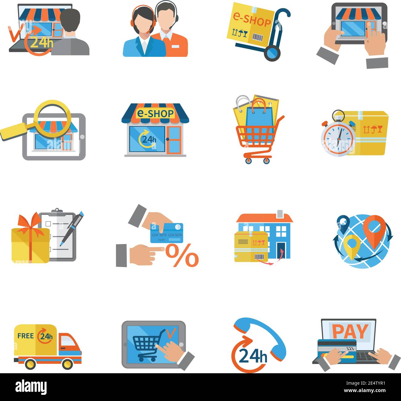 Shopping e-commerce online payment customer shipping icon set isolated ...