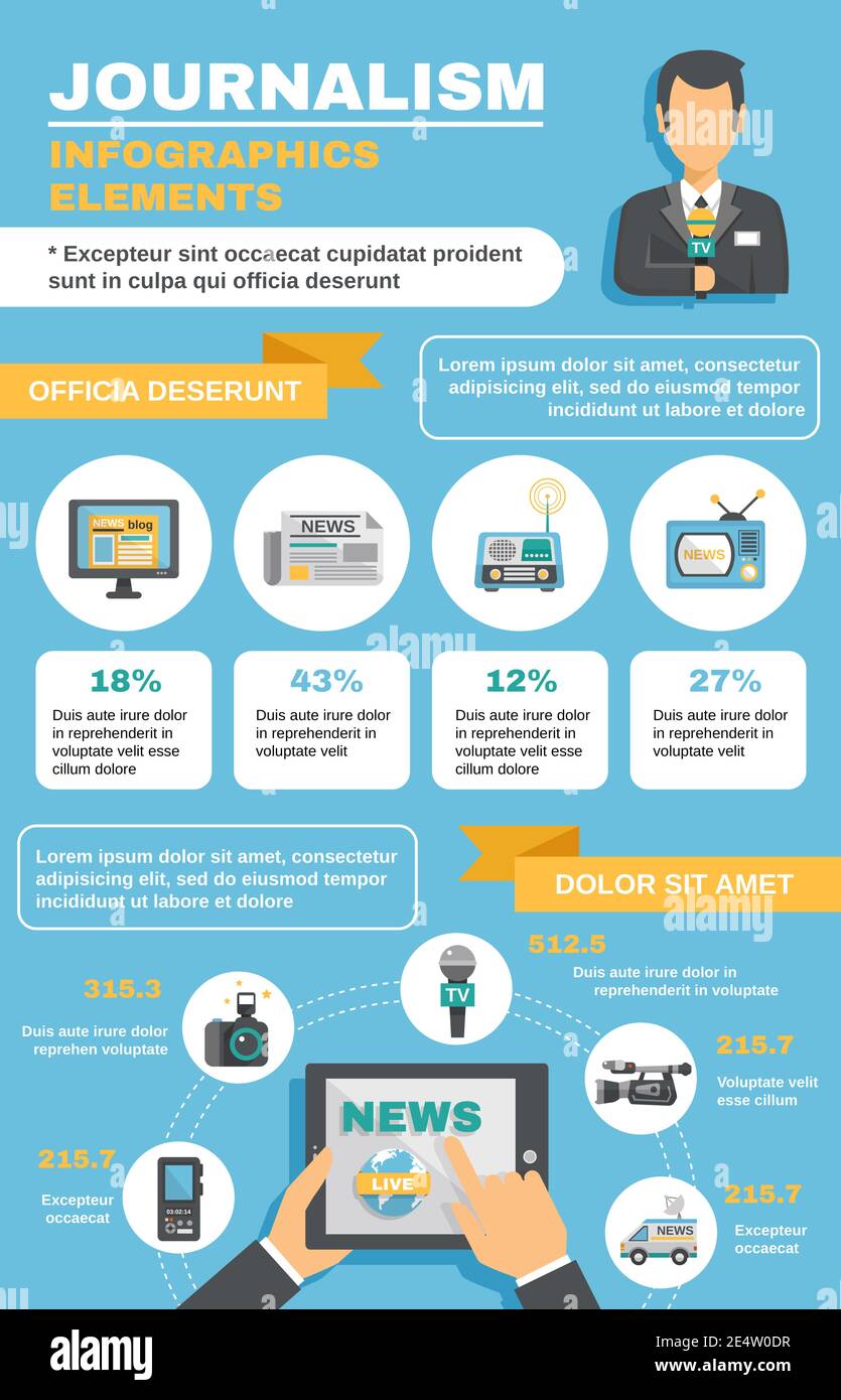 Journalist report press tv and broadcasting infographic elements set ...