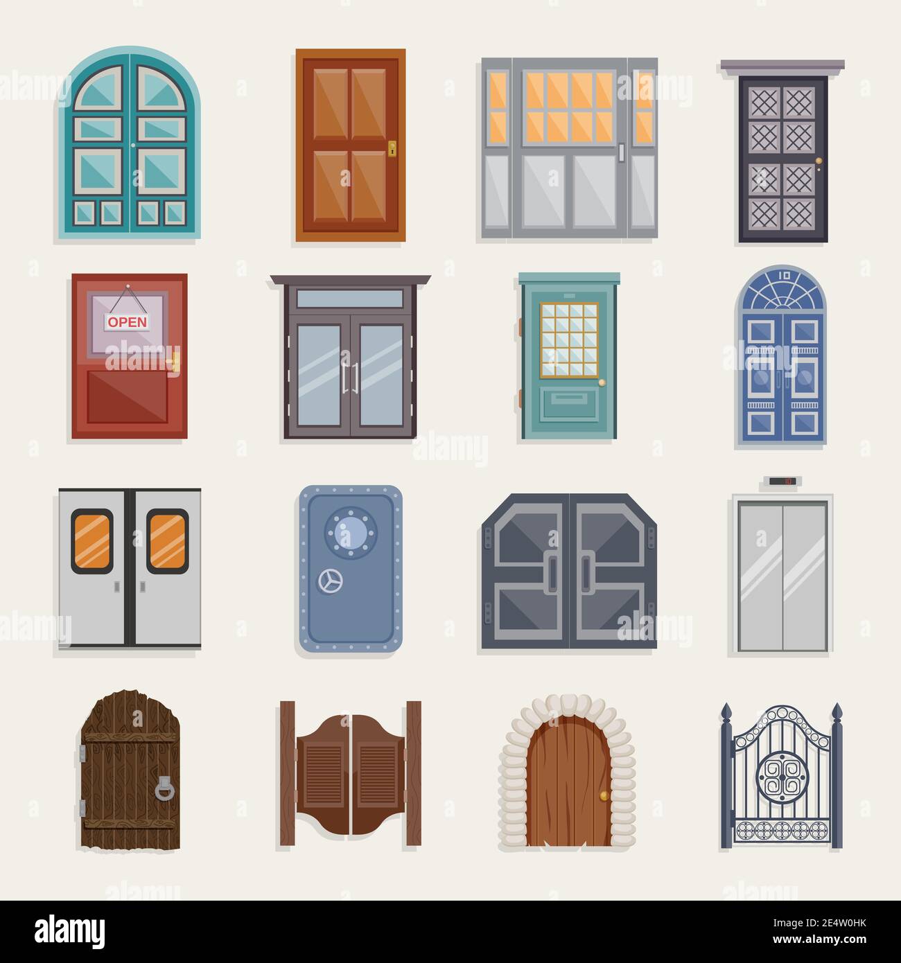 Door house entrance architecture elements flat icon set isolated vector ...