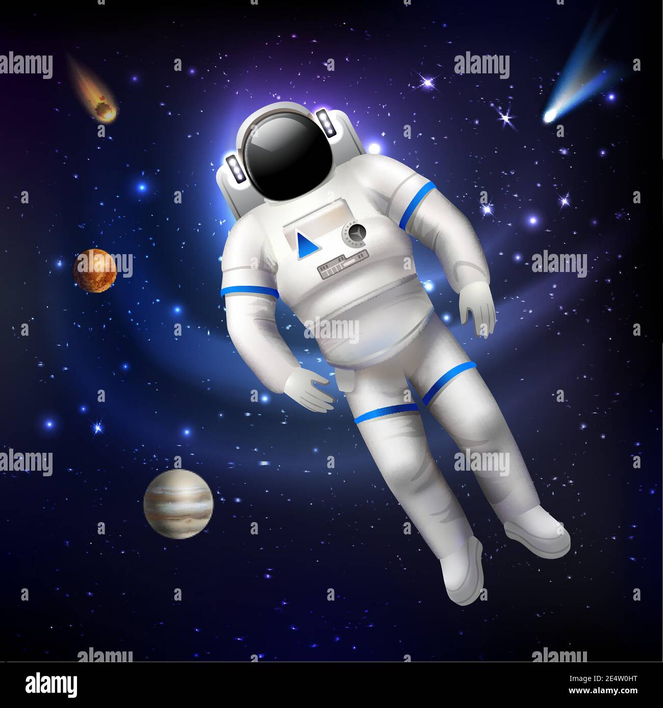 Professional spaceman astronaut in costume floating in outer space ...