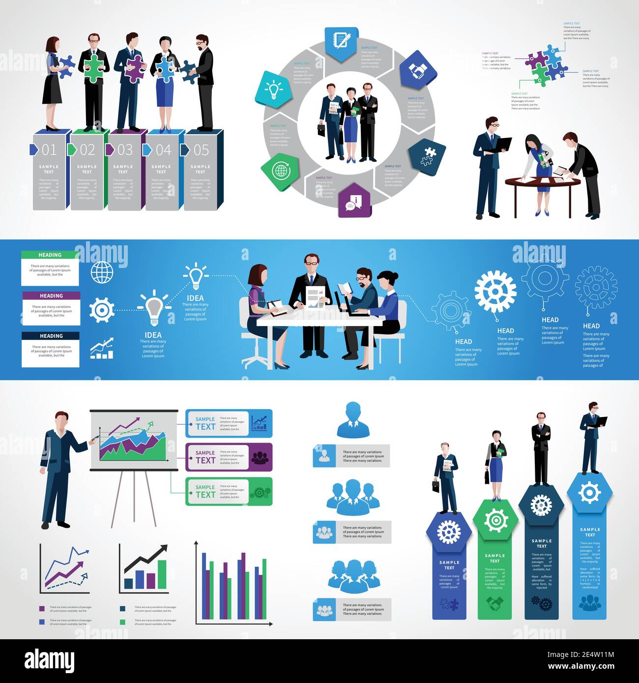 Teamwork infographic set with business people on conference meeting ...