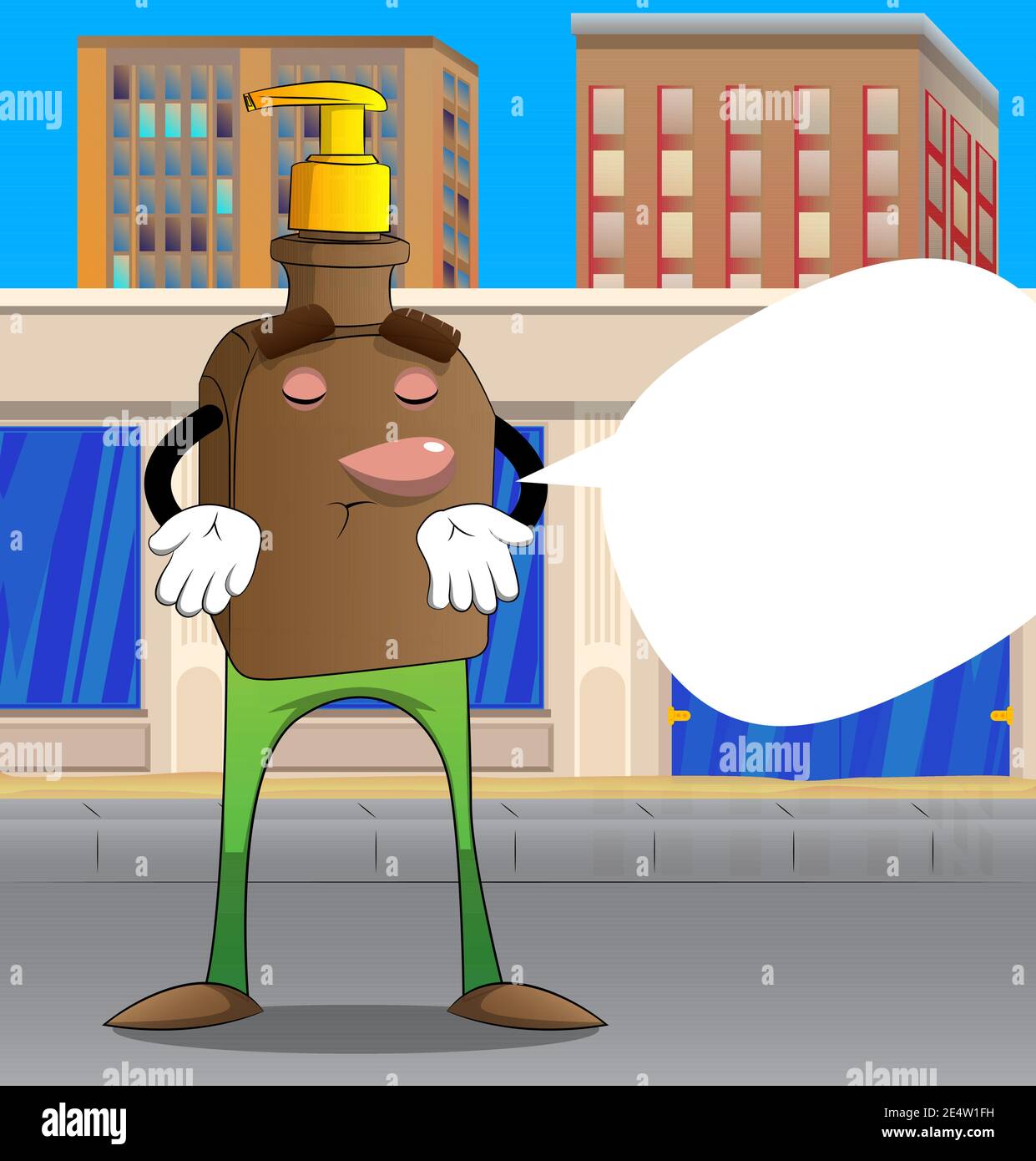 Cartoon bottle of hand sanitizer gel for hygiene with face showing ...