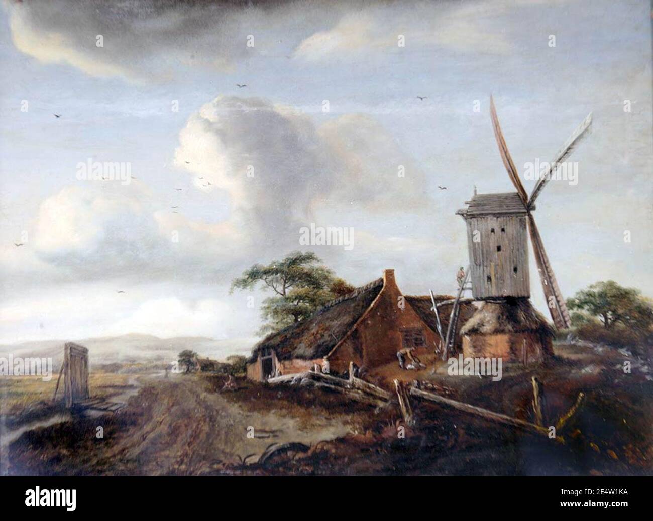 Meindert Hobbema. Landscape with a windmill (17th century Stock Photo ...