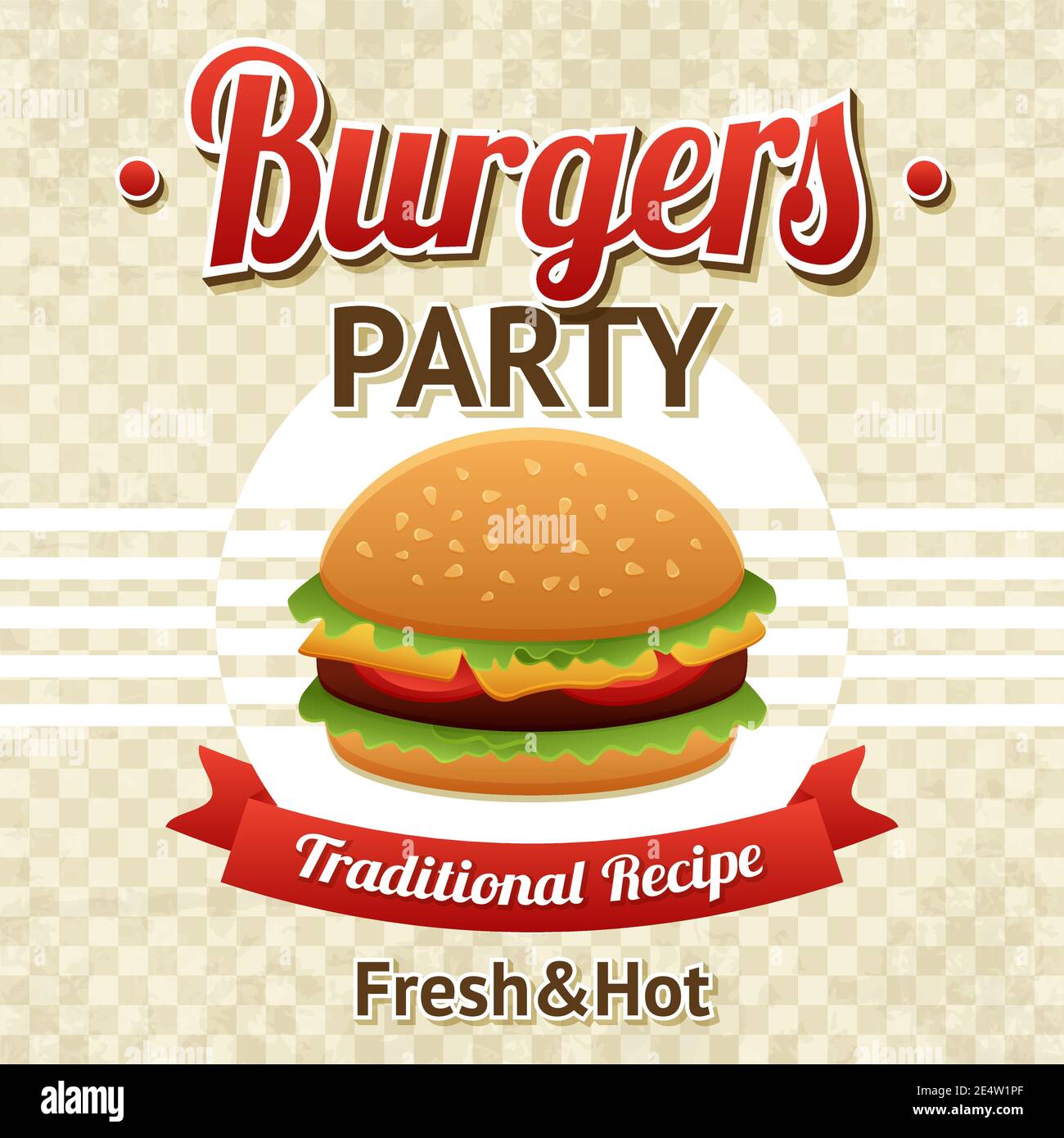 Fast food poster with beef hamburger and burgers party text vector ...