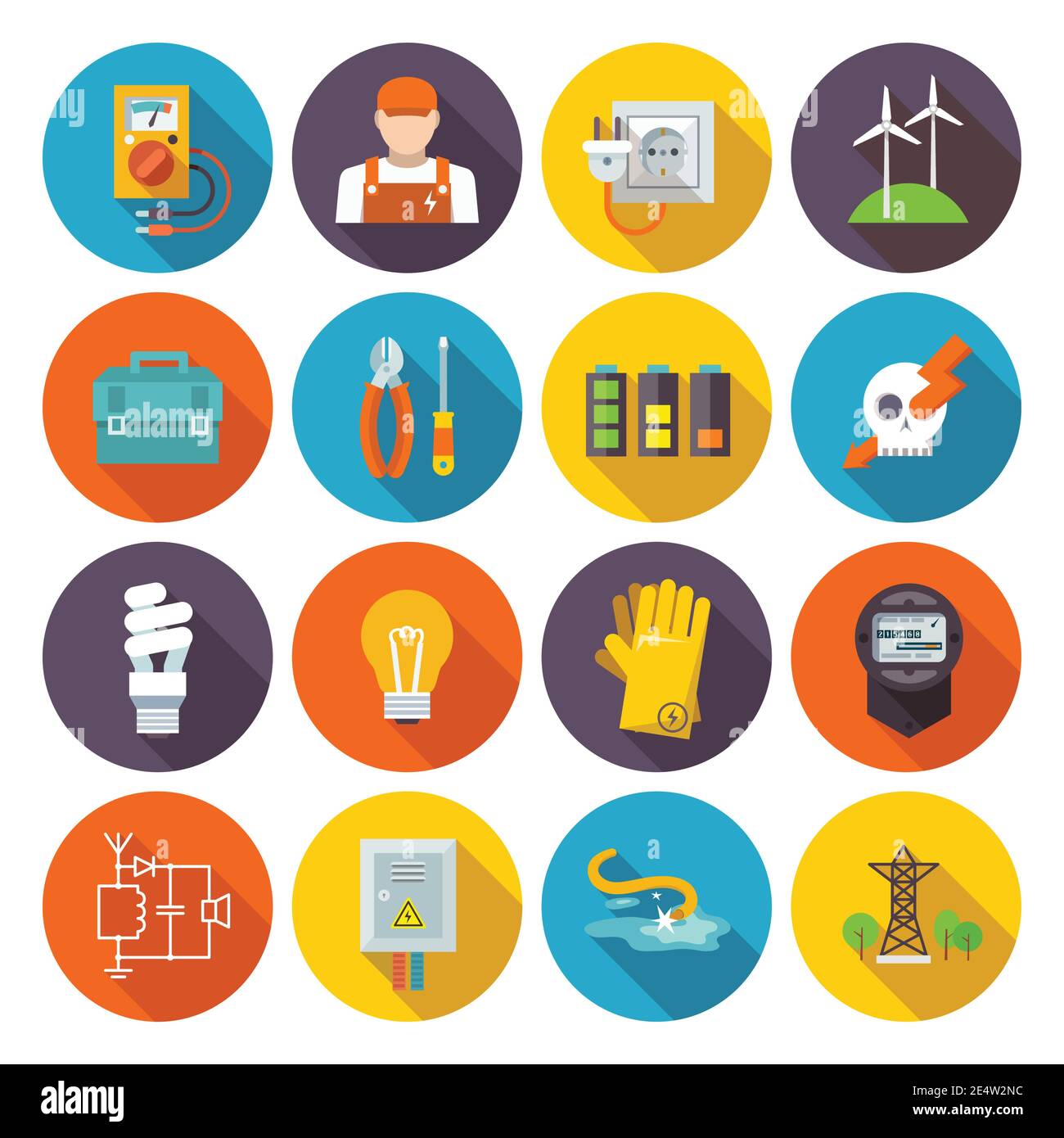 Electricity icon flat set with electric energy power equipment test ...
