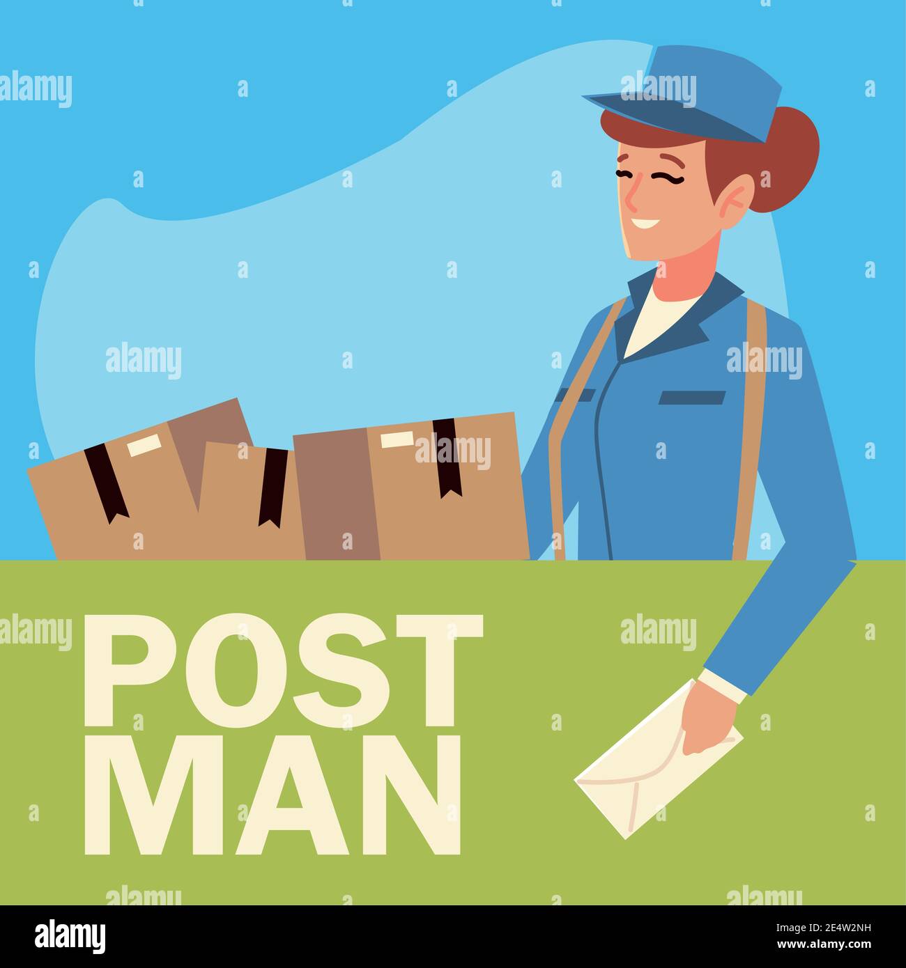 postal service female worker with envelope and boxes vector ...