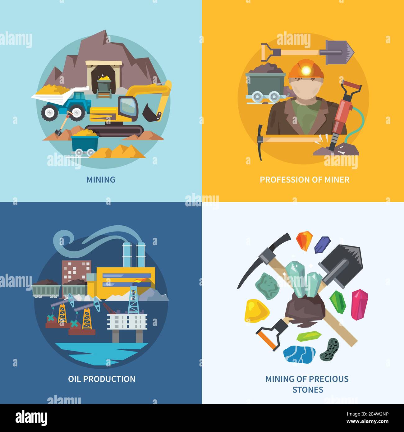 Mining design concept set with profession of miner oil production ...