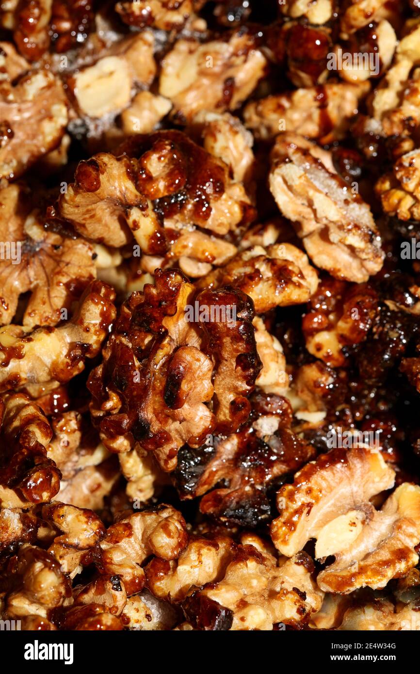 Caramelized nuts close up background macro modern high quality print ...