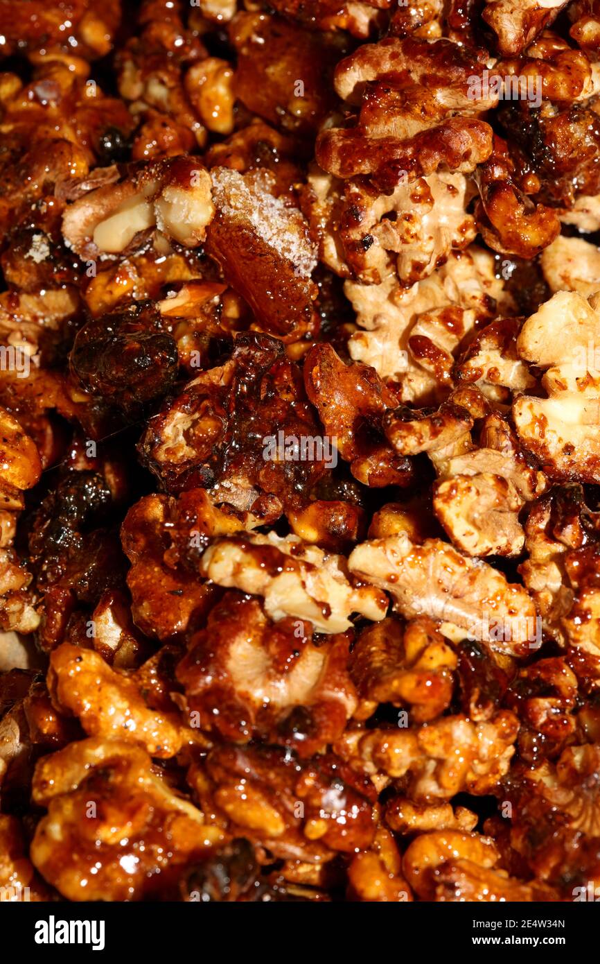 Caramelized nuts close up background macro modern high quality print ...