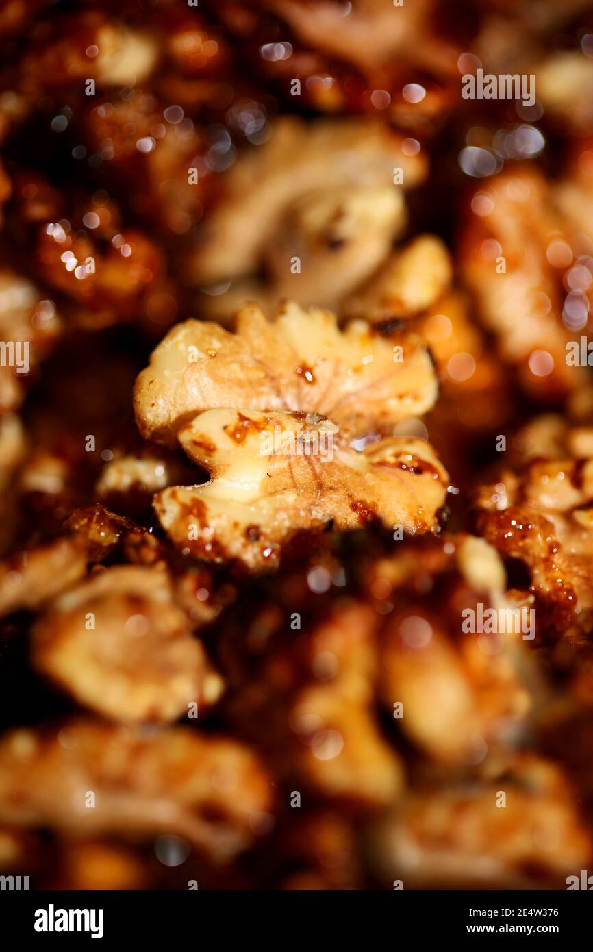 Caramelized nuts close up background macro modern high quality print ...