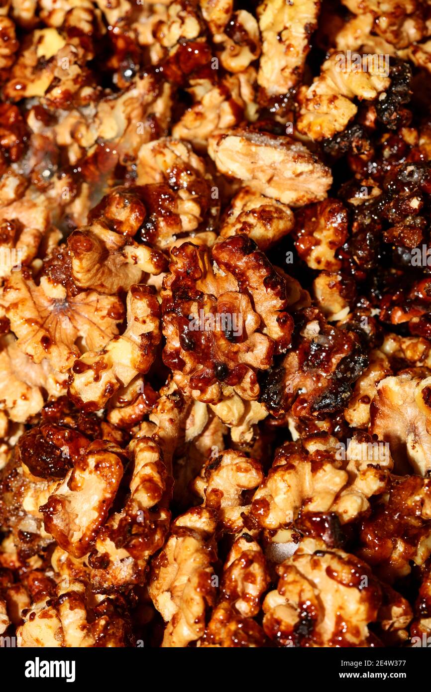 Caramelized nuts close up background macro modern high quality print ...